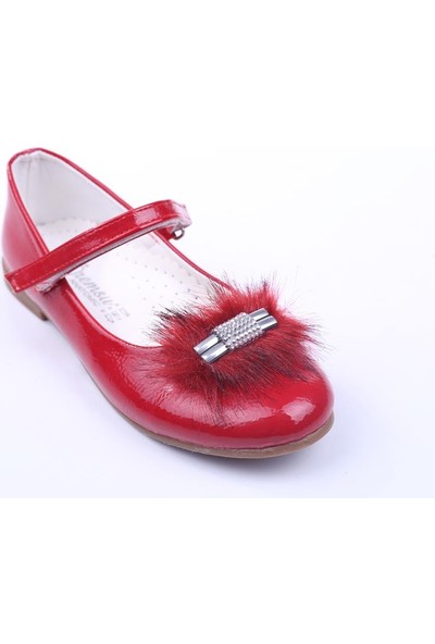Iremsu 670 Kız Çocuk Balerin Taşlı Tüy Süslemeli Rugan Babet Ayakkabı