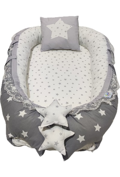 Bebek Atölyesi Babynest Gri Yıldız Desenli