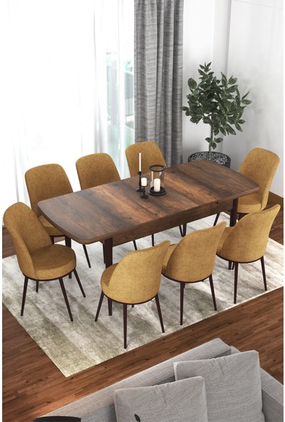 Canisa Concept Via Serisi 80 x 132 cm Açılabilir Barok Ahşap Desen Mutfak Masa Takımı + 8 Adet Sandalye Canisa Concept Via Serisi 80 x 132 cm Açılabilir Barok Ahşap Desen Mutfak Masa Takımı + 8 Adet Sandalye