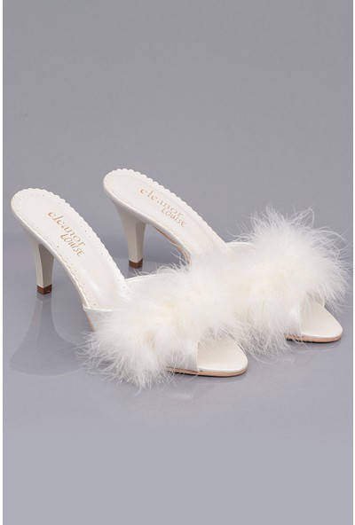 Eleanor Louise Saten Topuklu Tüylü Gelin Terliği