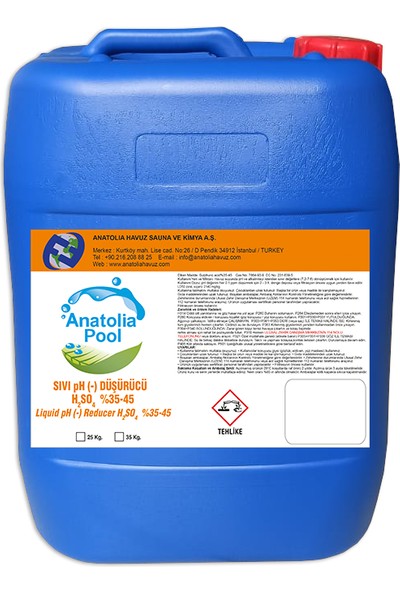 Anatolia Pool Havuz Suyu Sıvı Ph (-) Düşürücü 25 kg H2SO4 (Liquid Ph - Reducer)