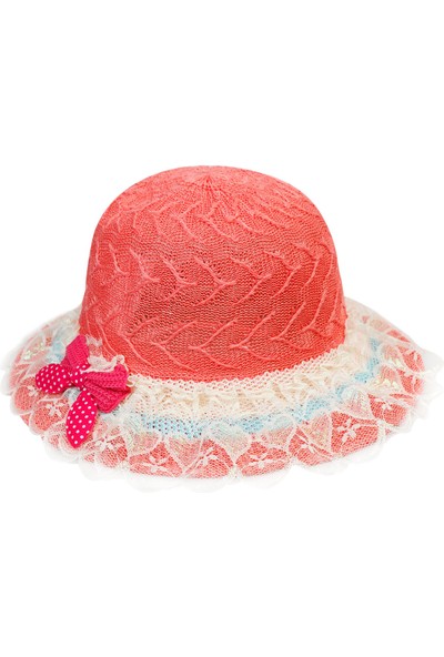 Kitti Kız Çocuk Hasır Şapka 6-12 Yaş Turuncu