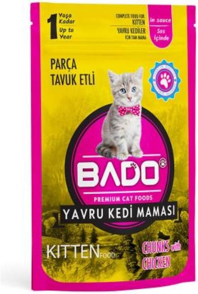 Bado Parça Tavuk Etli Yaş Yavru Kedi Maması Bado Parça Tavuk Etli Yaş Yavru Kedi Maması