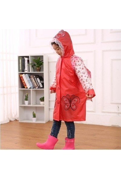 Esm Yapı Market Figürlü Çocuk Yağmurluğu, Eva Su Geçirmez Kapüşonlu Çocuk Yağmurluk, Kırmızı