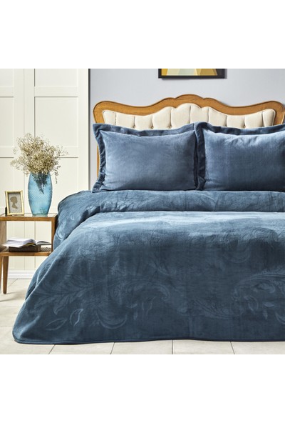 Karaca Home Madelin Petrol Embos Çift Kişilik Yatak Örtüsü Seti