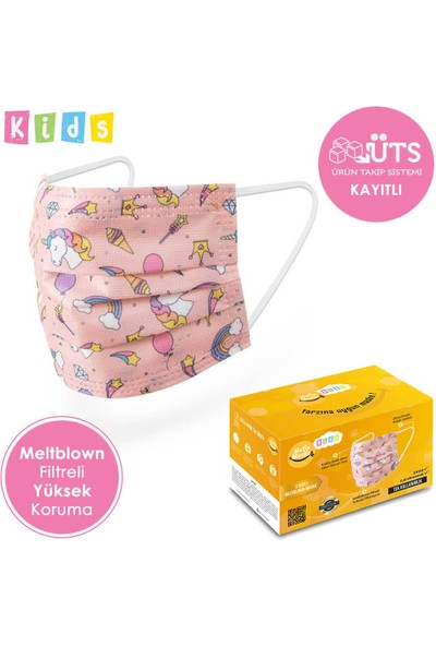 Mutlu Maske 3-14 Yaş Kız Çocuklar Için Meltblown Filtreli Unicorn Desenli Cerrahi Yüz Maskesi 50'li Mutlu Maske 3-14 Yaş Kız Çocuklar Için Meltblown Filtreli Unicorn Desenli Cerrahi Yüz Maskesi 50'li