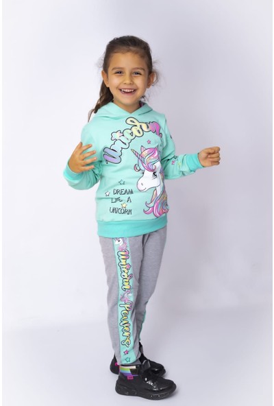 Junior Baby Kız Çocuk Yeşil Unicorn Desenli Kapüşonlu 2 Iplik Penye Eşofman Takımı Junior Baby Kız Çocuk Yeşil Unicorn Desenli Kapüşonlu 2 Iplik Penye Eşofman Takımı