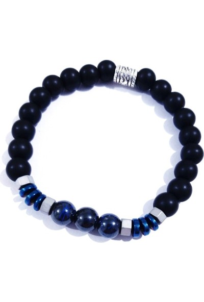 Funny Takı Mat Gümüş Rengi ve Parlak Lacivert Hematit Taşlı Erkek Bileklik Funny Takı Mat Gümüş Rengi ve Parlak Lacivert Hematit Taşlı Erkek Bileklik
