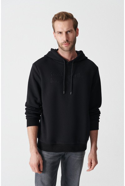 AVVA Erkek Siyah Kapüşonlu Yaka Nakışlı Sweatshirt A12Y1040 AVVA Erkek Siyah Kapüşonlu Yaka Nakışlı Sweatshirt A12Y1040