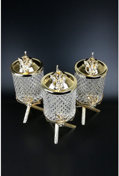 Azade Bakır Kristal 3'lü Kavanoz Seti