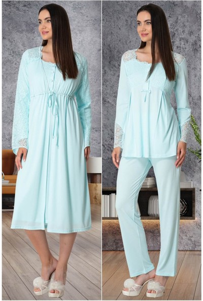 Mecit Pijama Mecit 5574 Turkuaz Dantel Detaylı Dört Parça Lohusa Set Mecit Pijama Mecit 5574 Turkuaz Dantel Detaylı Dört Parça Lohusa Set