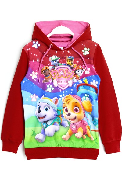 DobaKids Kız Çocuk Paw Patrol Everest Skye Baskılı Kapüşonlu Sweatshirt Bordo