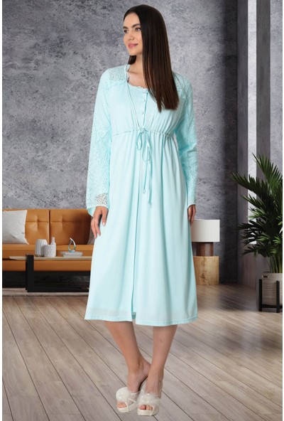 Mecit Pijama Mecit 5573 Turkuaz Dantelli Sabahlıklı Lohusa Gecelik Takımı Mecit Pijama Mecit 5573 Turkuaz Dantelli Sabahlıklı Lohusa Gecelik Takımı