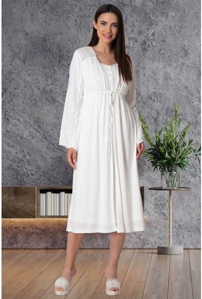 Mecit Pijama Mecit 5573 Ekru Dantelli Sabahlıklı Lohusa Gecelik Takımı Mecit Pijama Mecit 5573 Ekru Dantelli Sabahlıklı Lohusa Gecelik Takımı