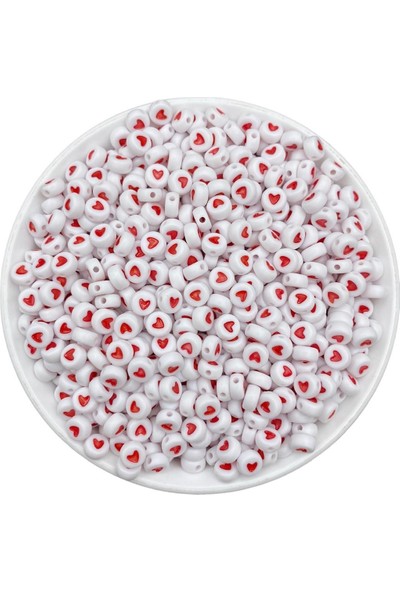 Hedef Bijuteri 25GR Yassı Beyaz Üzeri Kırmızı Kalp Boncuk,basık 4X7MM Kalp Takı Yapım Boncuğu (25 Gr, ~190 Adet) Hedef Bijuteri 25GR Yassı Beyaz Üzeri Kırmızı Kalp Boncuk,basık 4X7MM Kalp Takı Yapım Boncuğu (25 Gr, ~190 Adet)