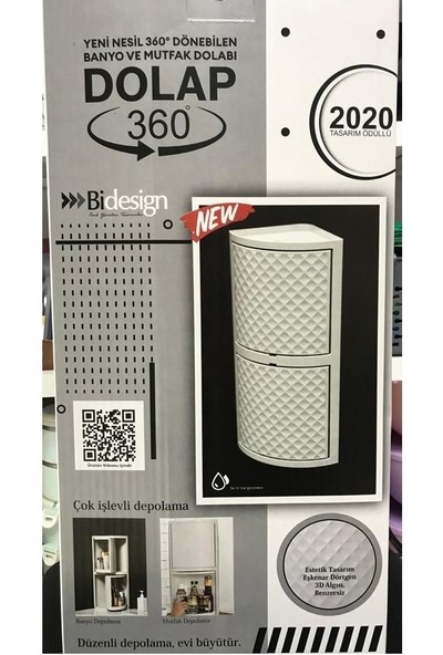 Cotton Box Banyo ve Mutfak Dolabı - 360 Derece Dönebilen Çok Amaçlı 2 Raflı Beyaz Köşe Dolap Cotton Box Banyo ve Mutfak Dolabı - 360 Derece Dönebilen Çok Amaçlı 2 Raflı Beyaz Köşe Dolap