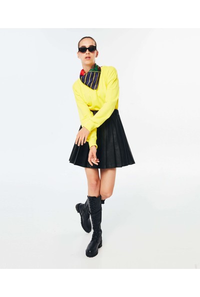 Twist Piliseli Deri Etek