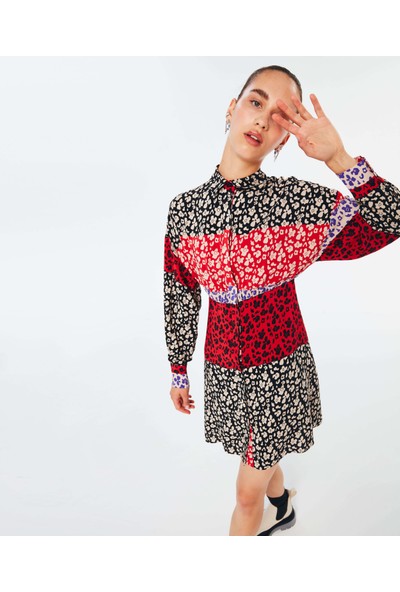 Twist Çiçek Desen Gömlek Elbise