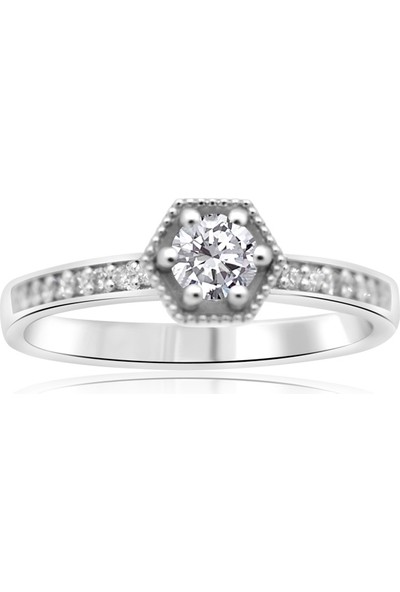 Smyrna Jewelry 14K Bantlı Altıgen Tektaş Yüzükler Pırlanta Yüzük Smyrna Jewelry 14K Bantlı Altıgen Tektaş Yüzükler Pırlanta Yüzük