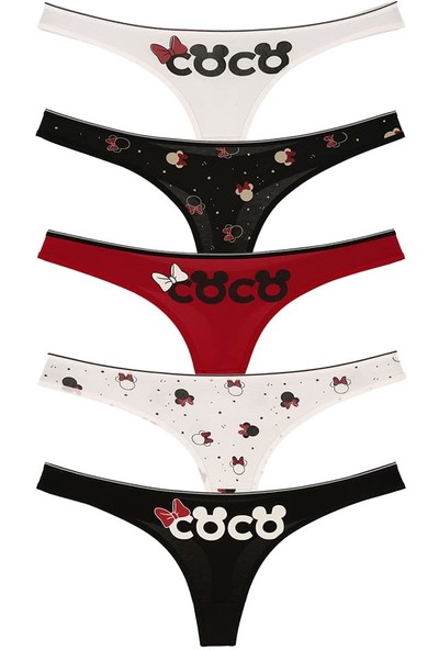 Donella 5'li Renkli Coco Baskılı Kadın Tanga - 24711103LF