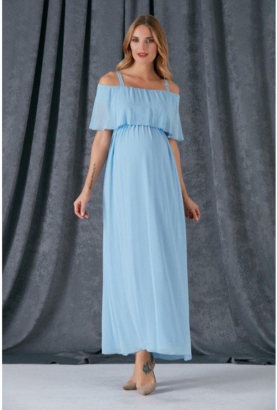 Işşıl 8322-MADONNA Kol Askılı Şifon Uzun Hamile Elbise Işşıl 8322-MADONNA Kol Askılı Şifon Uzun Hamile Elbise