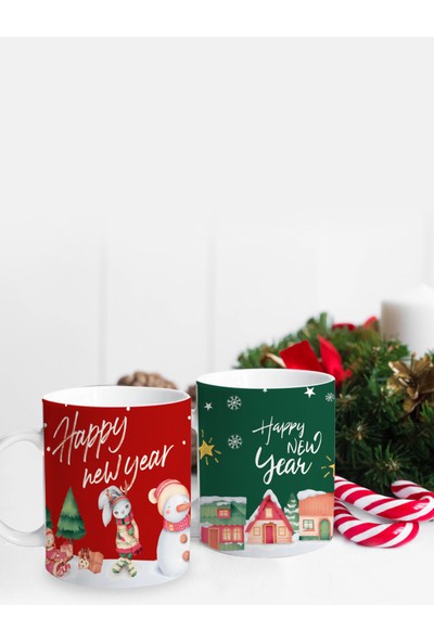 Flipped Yılbaşı Happy New Year Tasarım Ikili Kupa Seti Flipped Yılbaşı Happy New Year Tasarım Ikili Kupa Seti