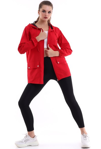 Dnz Bayan Kapüşonlu Cepli Rüzgarlık