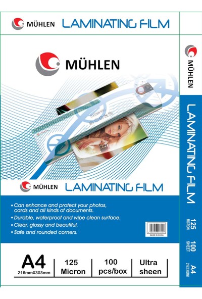 Mühlen Laminasyon Makinesi Filmi 125 Mc A4 1 Paket 100'lü