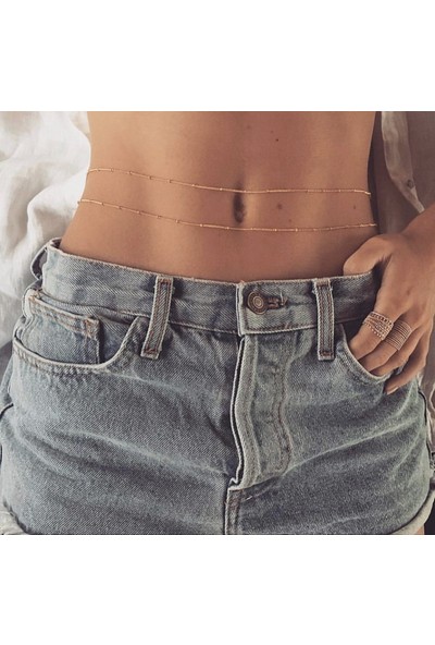 Misboho Kararmaz 2 Parça Altın Renk Bel Zinciri ve Bel Kolyesi Missy