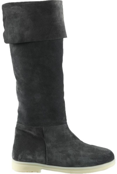 Bueno Gri Koyu Süet Kadın Düz Çizme