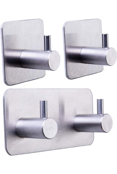 Delta Home Paslanmaz Çelik 2 Topuzlu Bornoz Askısı + 2 Adet Tek Topuzlu Havlu Askısı -Yapışkanlı Sistem Delta Home Paslanmaz Çelik 2 Topuzlu Bornoz Askısı + 2 Adet Tek Topuzlu Havlu Askısı -Yapışkanlı Sistem