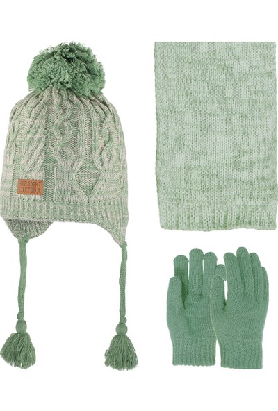 Erkek Çocuk Desenli Atkı Bere Eldiven Takımı 4-8 Yaş 13558