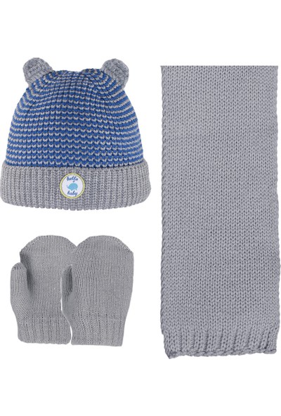 Erkek Çocuk Baby Baskılı Atkı Bere Eldiven Takımı 1-4 Yaş 13557