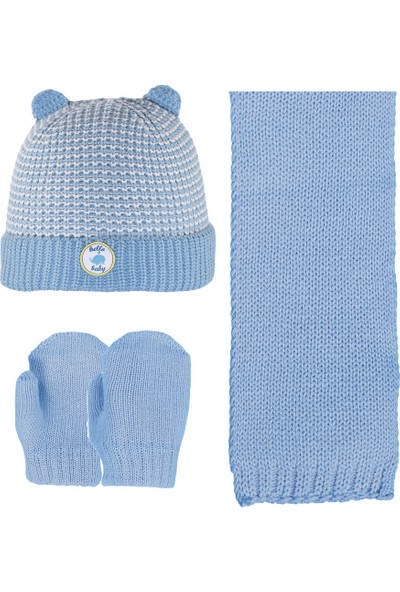 Erkek Çocuk Baby Baskılı Atkı Bere Eldiven Takımı 1-4 Yaş 13557