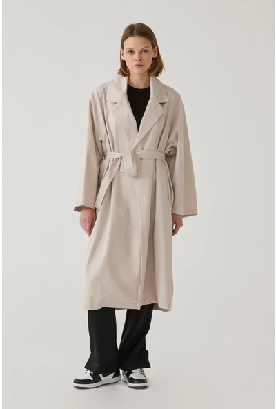 Suud Collection Taş Rengi Oversize Gabardin Trençkot