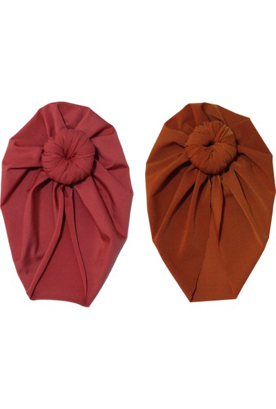 Novibaby El Yapımı Likralı Düğüm Bebek Saç Bonesi Handmade 2'li - Nar Çiçeği ve Kahverengi Novibaby El Yapımı Likralı Düğüm Bebek Saç Bonesi Handmade 2'li - Nar Çiçeği ve Kahverengi