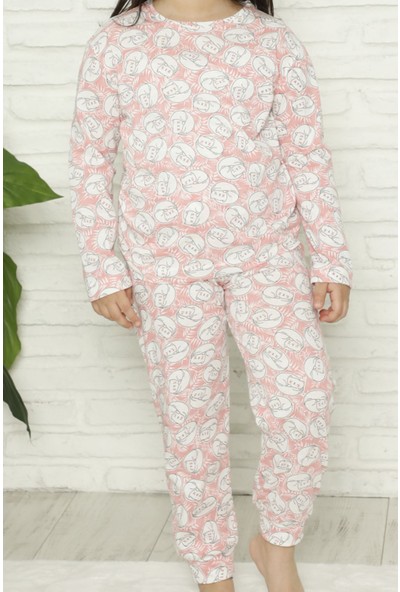 Nicoletta Pembe Kız Çocuk Pijama Takımı Uzun Kollu Garson Pamuk
