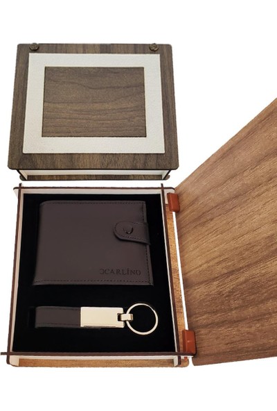 Tuğra Ticaret Ahşap Kutulu Anahtarlık Cüzdan Set Dekoratif Hediyelik