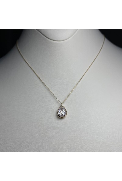 Hür Gold 14 Ayar Altın Beyaz Damla Taşlı Kolye