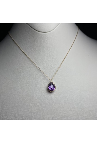 Hür Gold 14 Ayar Altın Mor Damla Taşlı Kolye