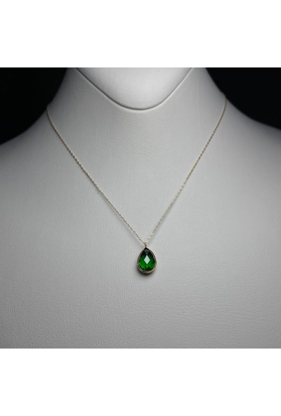 Hür Gold 14 Ayar Altın Yeşil Damla Taşlı Kolye