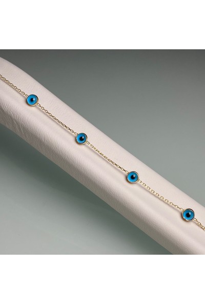 Hür Gold 14 Ayar Altın Tam Sıra Nazar Boncuklu Bileklik