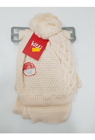 Kitti Kız Çocuk Ekru Renk Şapka Içi Polar Atkı Şapka Eldiven 3lü Takım Kitti Kız Çocuk Ekru Renk Şapka Içi Polar Atkı Şapka Eldiven 3lü Takım