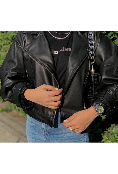 MAGZA Siyah Balon Kol Deri Ceket