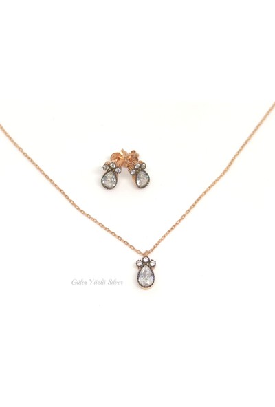 Güler Yüzlü Silver Güleryüz Elmas Montürlü Damla Gümüş Set