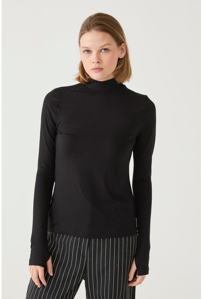 Suud Collection Siyah Parmak Detaylı Pamuklu Bluz