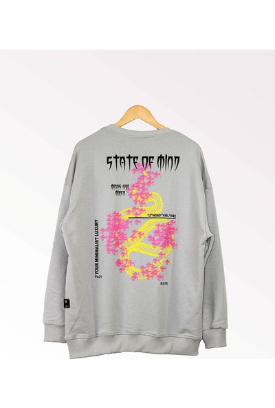 Yml Bol Kalıp Gri Baskılı State Of Mind Sweatshirt Yml Bol Kalıp Gri Baskılı State Of Mind Sweatshirt