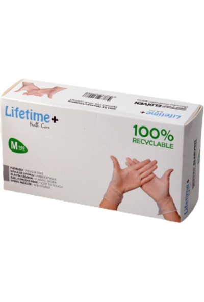 Lifetime+ Pudrasız Tek Kullanımlık Elastik Eldiven Şeffaf M Beden 100'lü Lifetime+ Pudrasız Tek Kullanımlık Elastik Eldiven Şeffaf M Beden 100'lü
