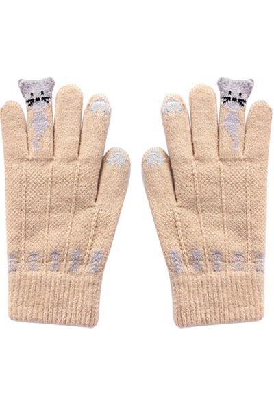 Eternal Kadın Sevimli Karikatür Kediler Tam Parmak Örme Eldiven (Yurt Dışından)