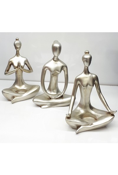 Banyo Monza Dekoratif Üçlü Yoga Yapan Tealight Kadın Gri Banyo Monza Dekoratif Üçlü Yoga Yapan Tealight Kadın Gri